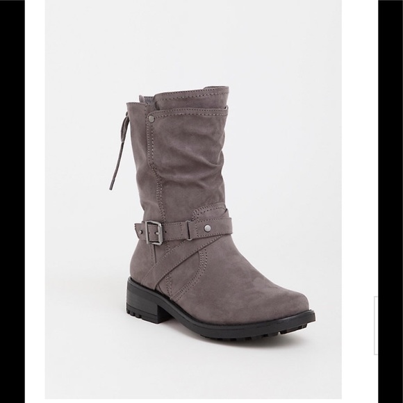torrid | Shoes | Torrid Grey Lace Back Moto Boots | Poshmark